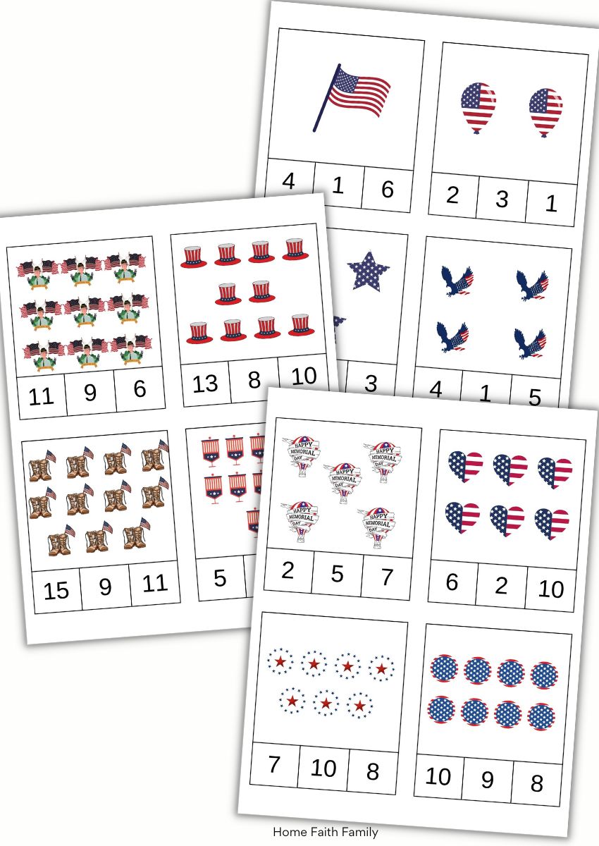 Memorial Day Themed Count & Clip Cards {6-Pages} – Home Faith Family , LLC