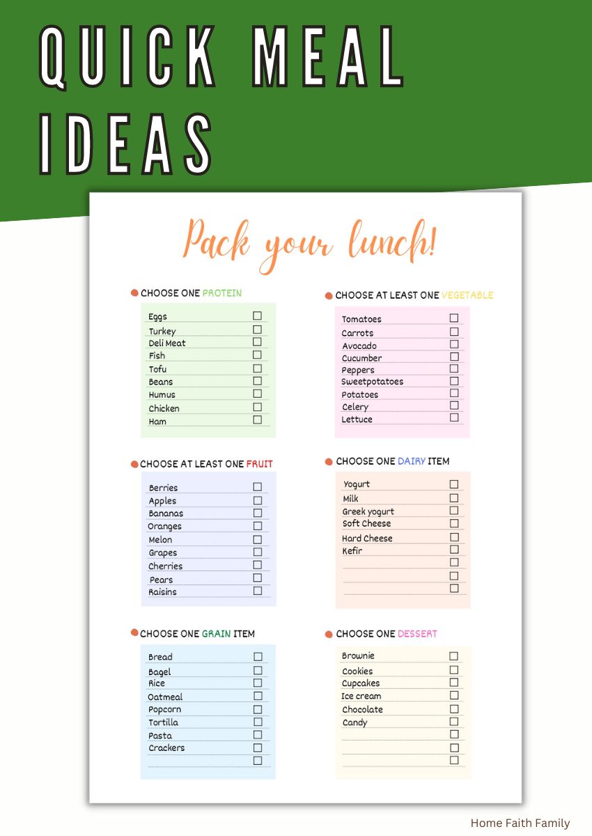 Quick Meal Ideas For Lunch – Home Faith Family , LLC