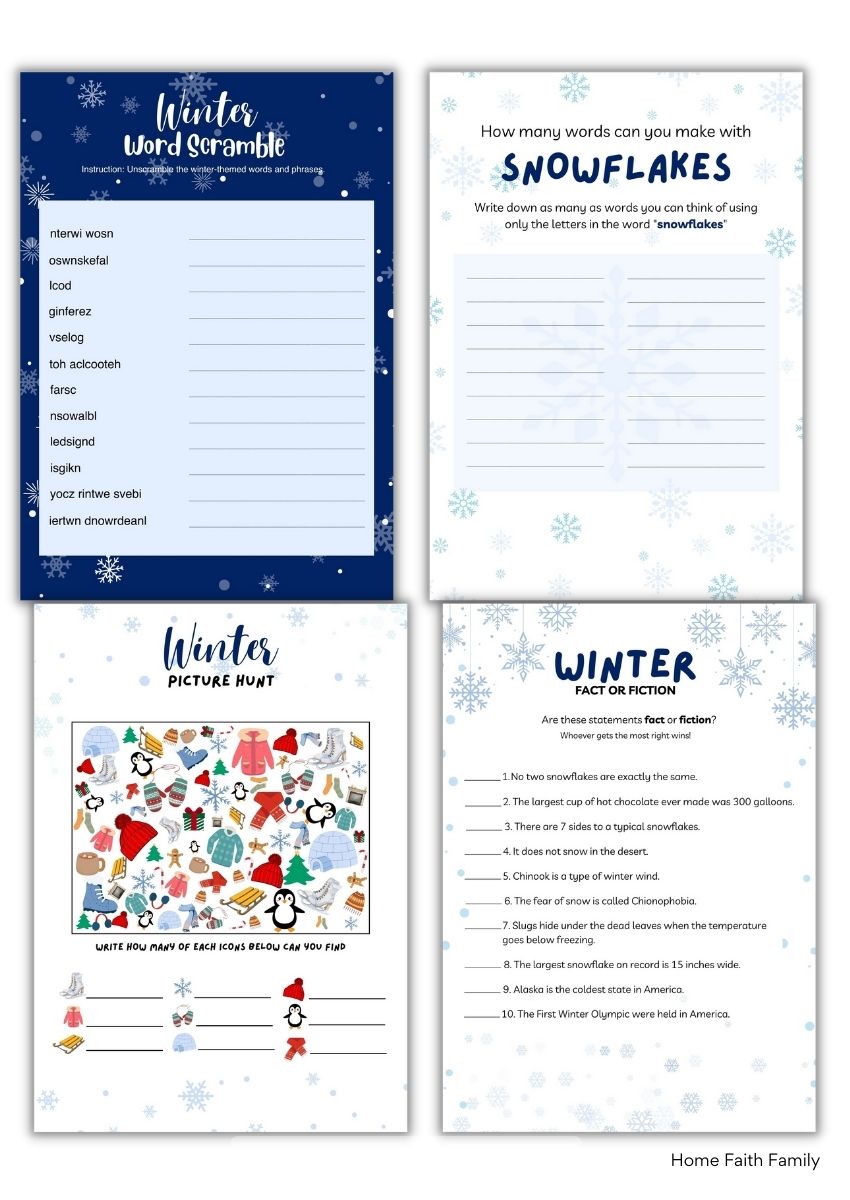 Winter Learning Activity Book – Home Faith Family , LLC