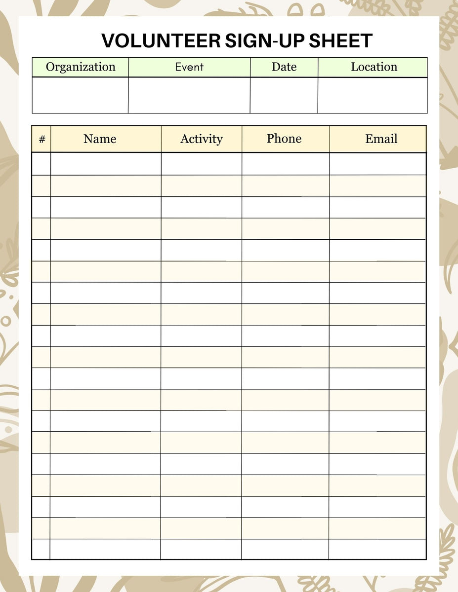 Organize Volunteer Efforts Like a Pro with Our Printable Sign-up Sheet ...
