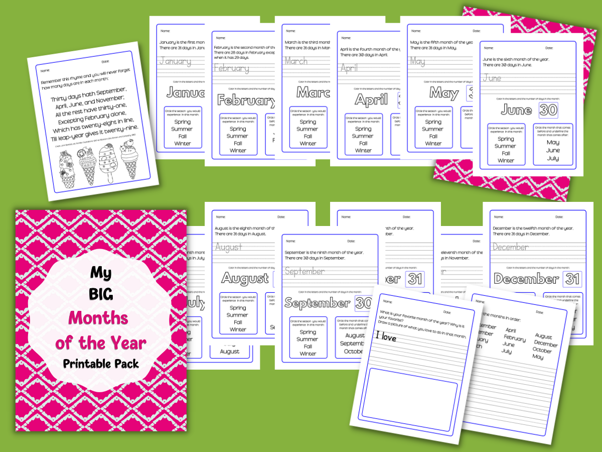 My Big Months of the Year (17 Pages) – Home Faith Family , LLC