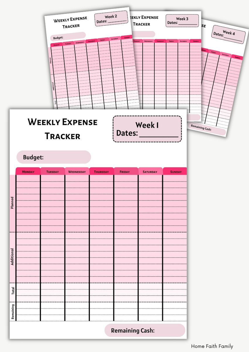 Weekly Expense Tracker (4 Weeks) – Home Faith Family , LLC
