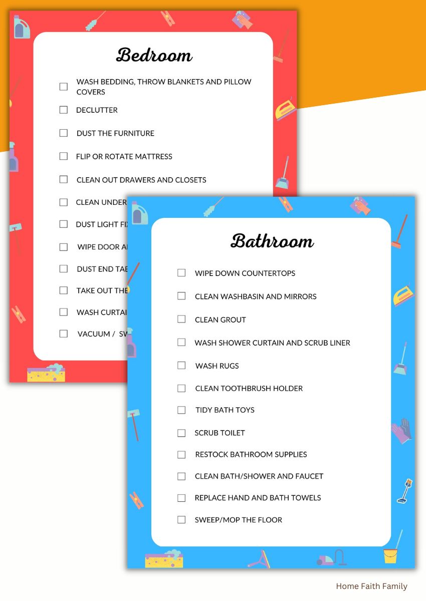 Cleaning Checklist Cards – Home Faith Family , LLC